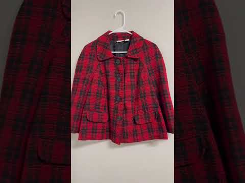 Kim Rodgers Button Up Jacket Womens XL Red/Black Print Knit Fabric Casual Officeđź§Ą