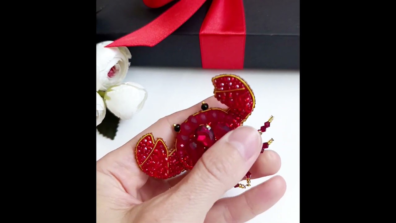DIY PDF Tutorial of Crab brooch,  Embroidery Crab pattern, bead ocean animal tutorial