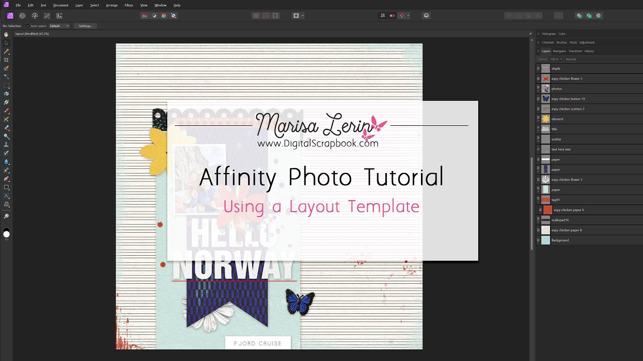 Digital Scrapbooking Affinity Photo Tutorial - How To Use A Layout Template