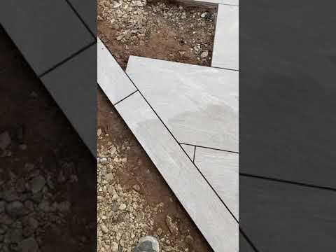 Porcelain edging with a 45 degree patio area