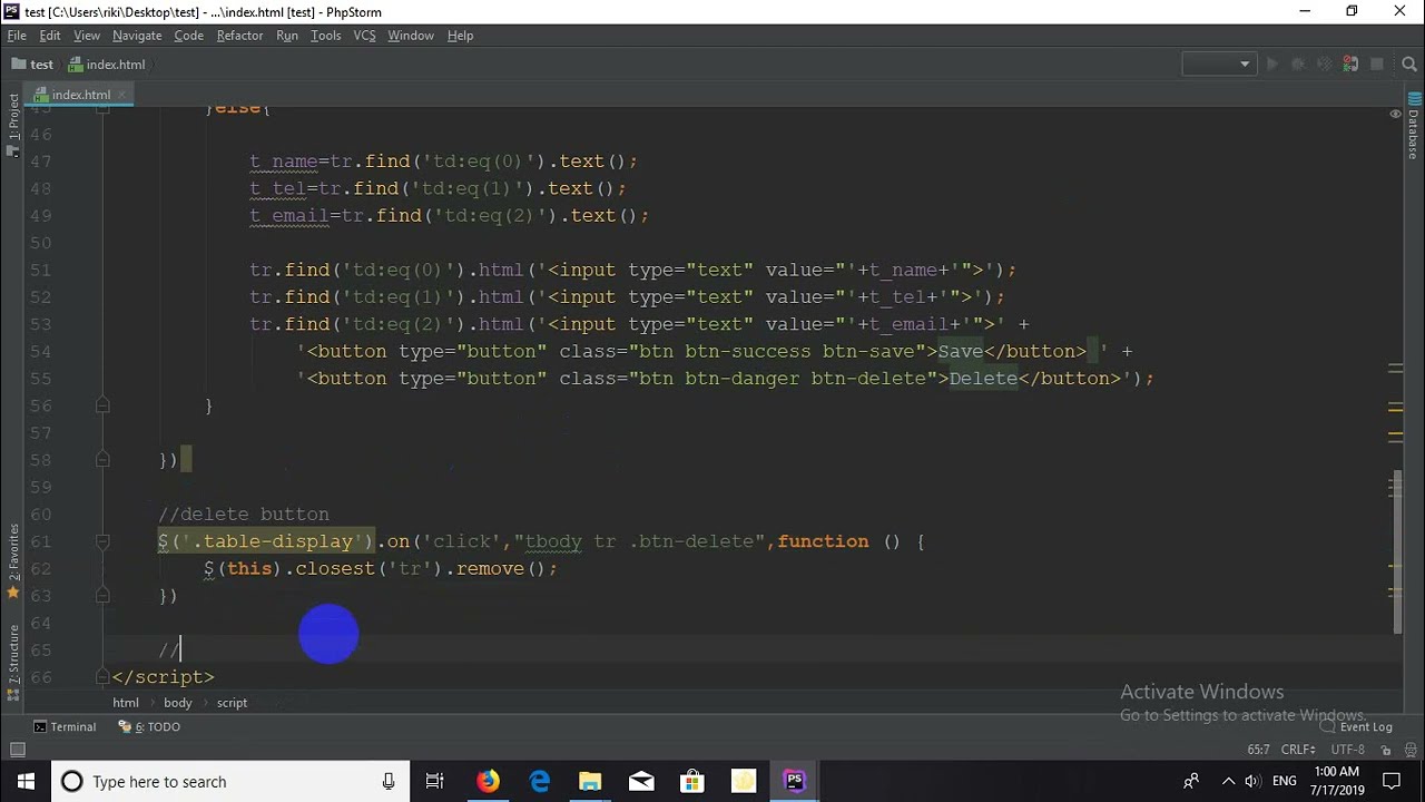 jquery create edit table