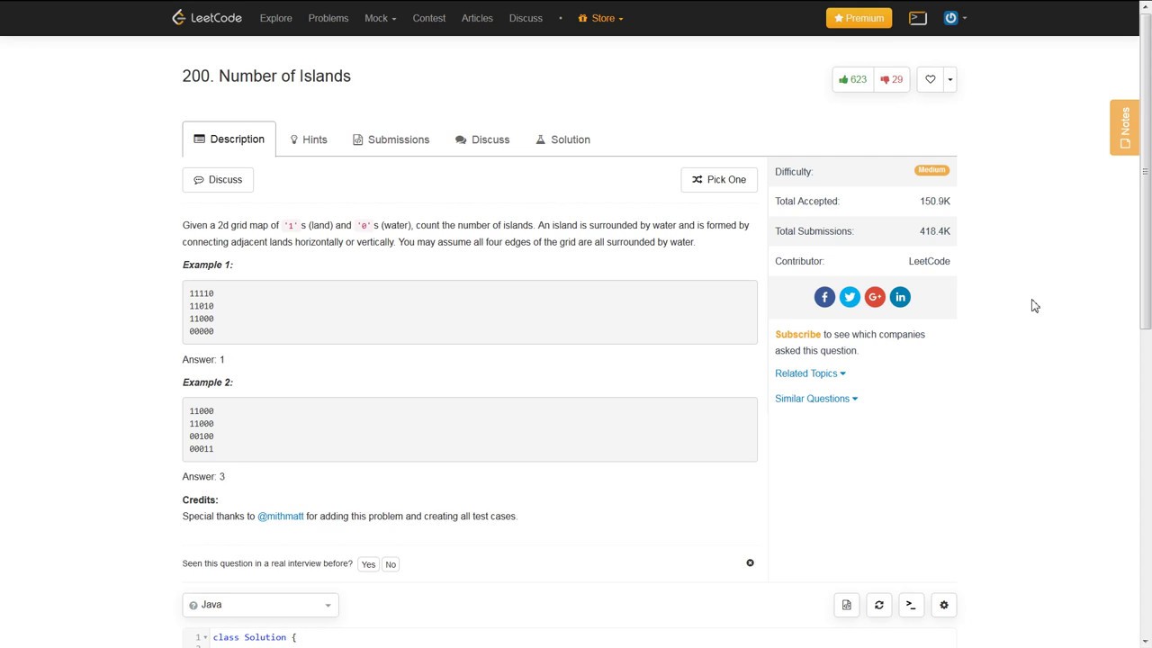 Technical Interview Question: Number of Islands [LeetCode]