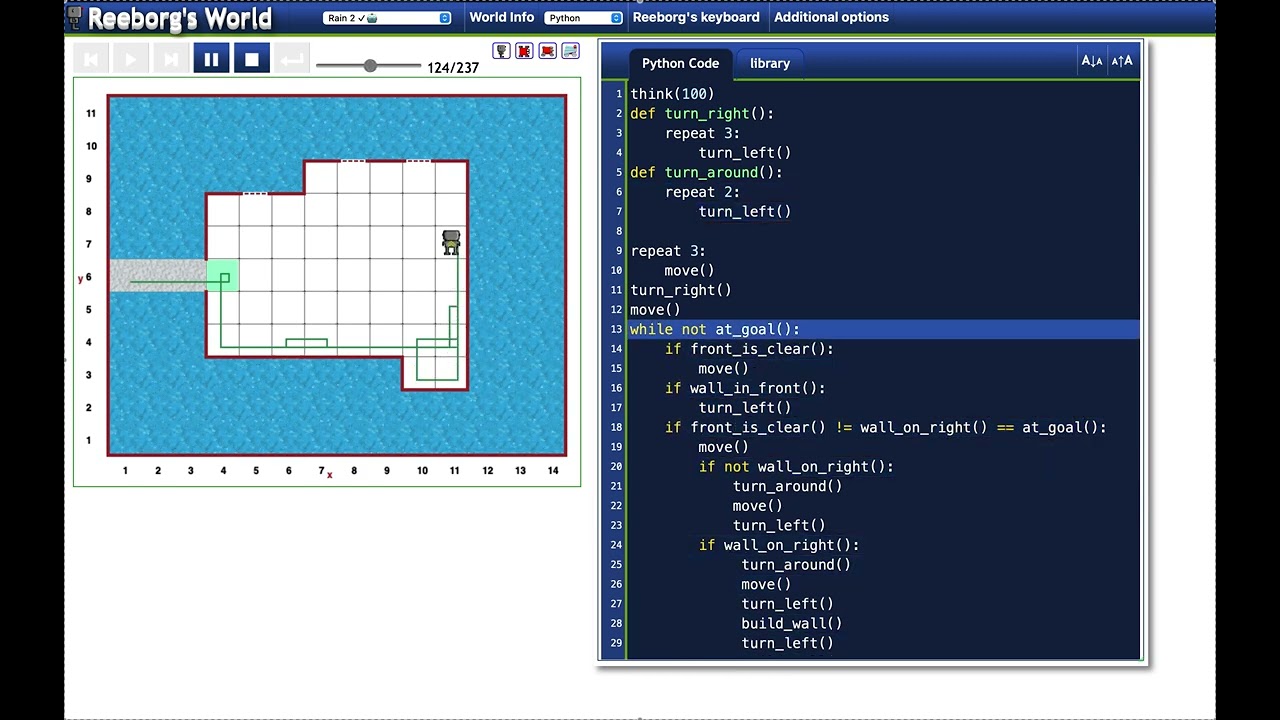 Reeborg's World   Rain 2 | Python Solution