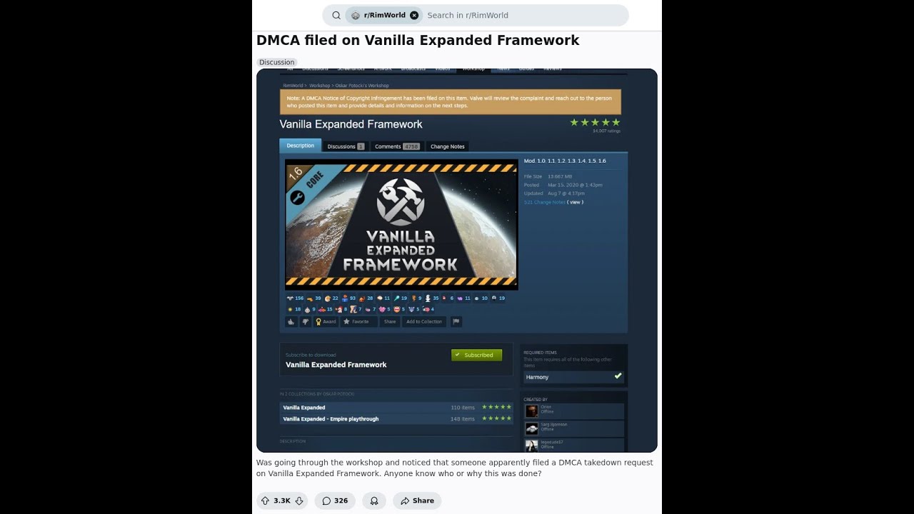 DMCA filed on Vanilla Expanded Framework