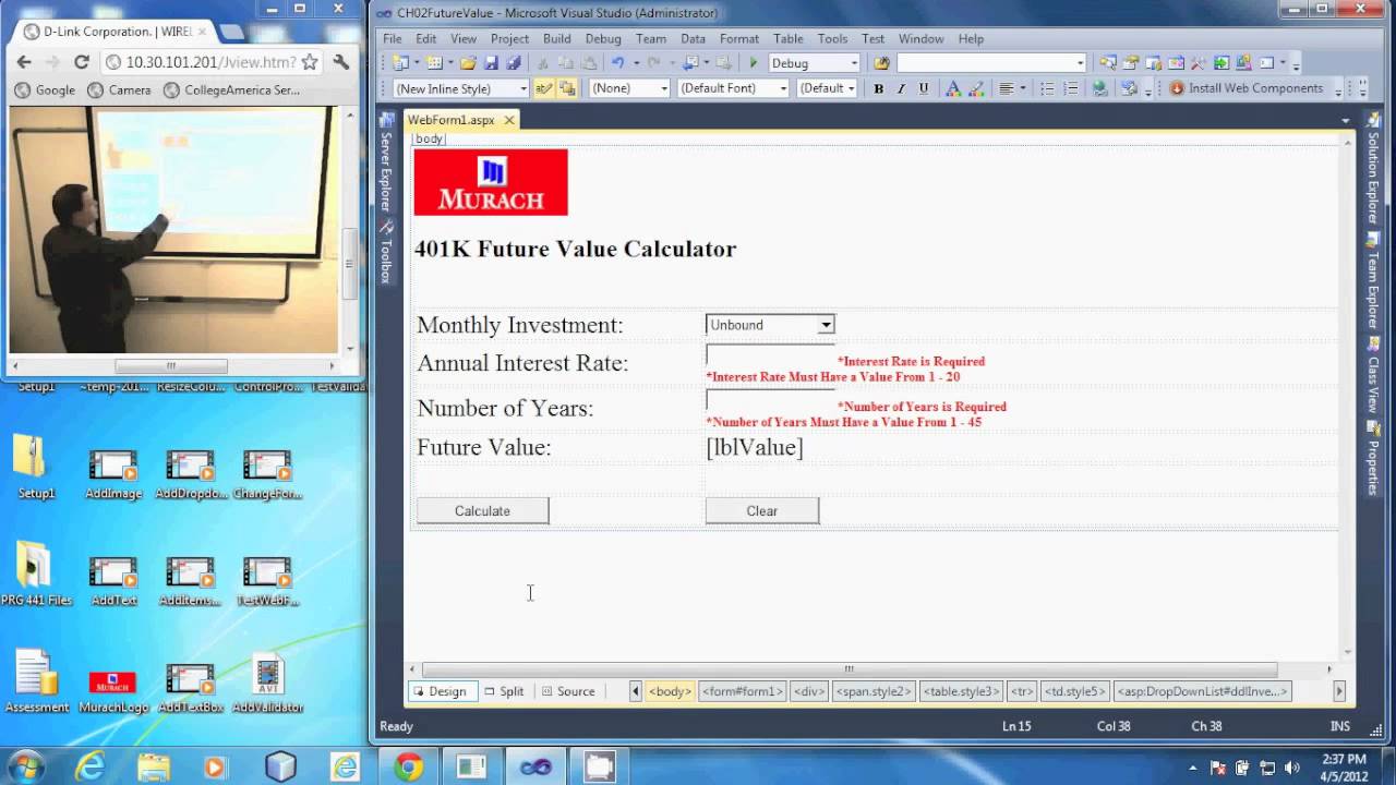 PRG 310 - Visual Studio 2010 - Code the Page Load