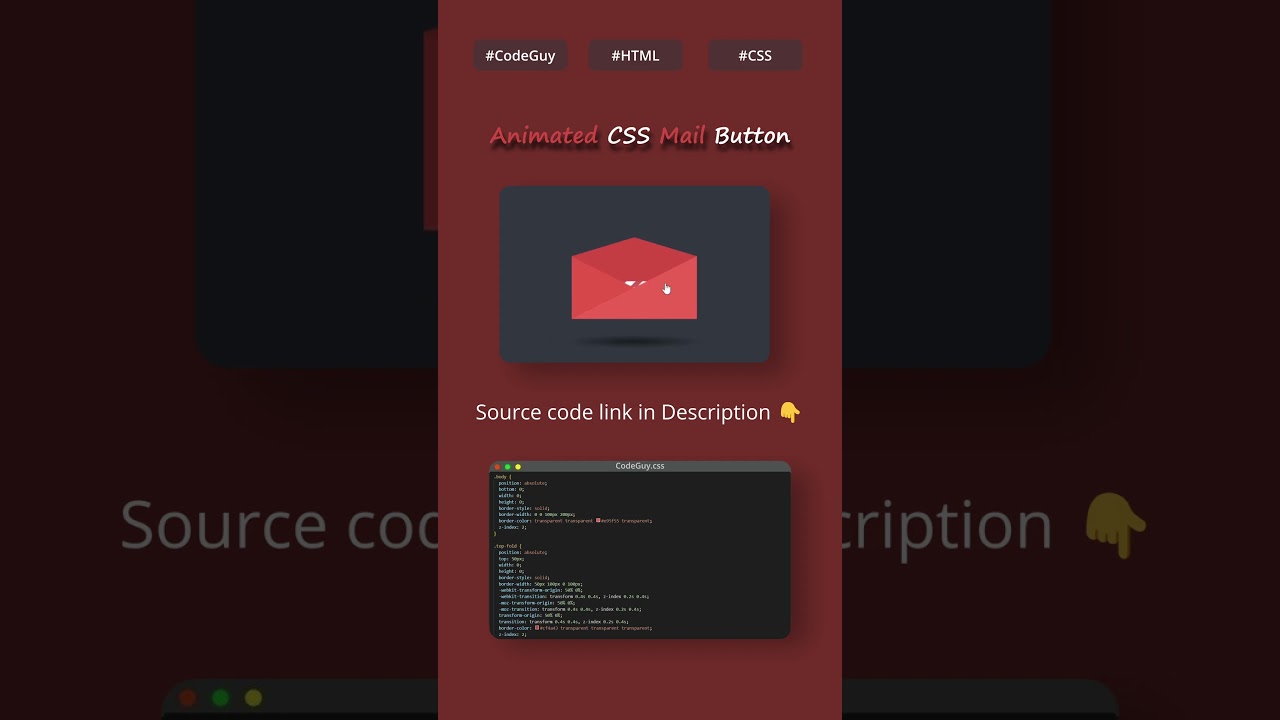 CSS Only Mail Button Animation | Add Motion to Your UI ✨ | Code Guy  #csstricks #coding #htmlcss