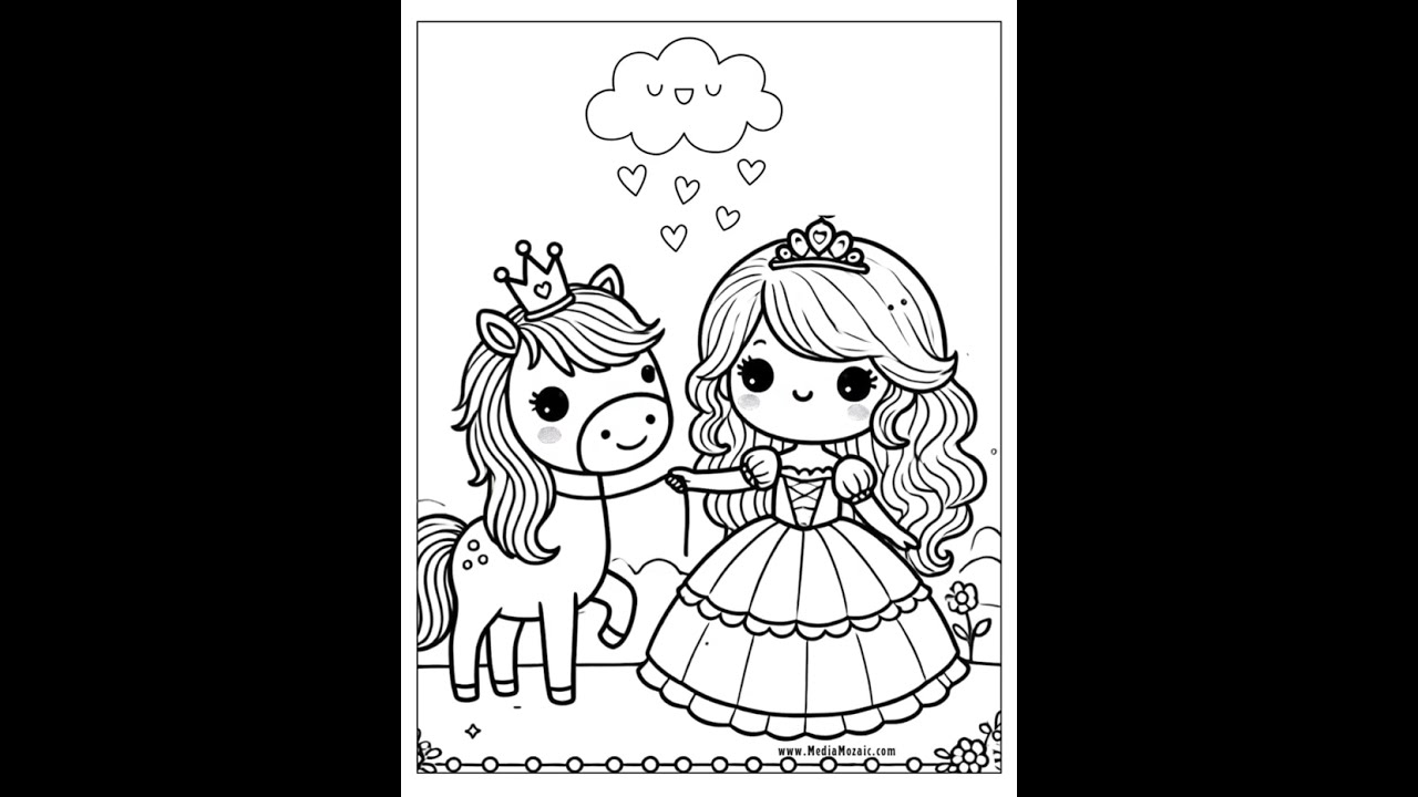 Free Printable Cute Princess Coloring Pages | Princess and Unicorn Coloring Sheet PDF #freeprintable