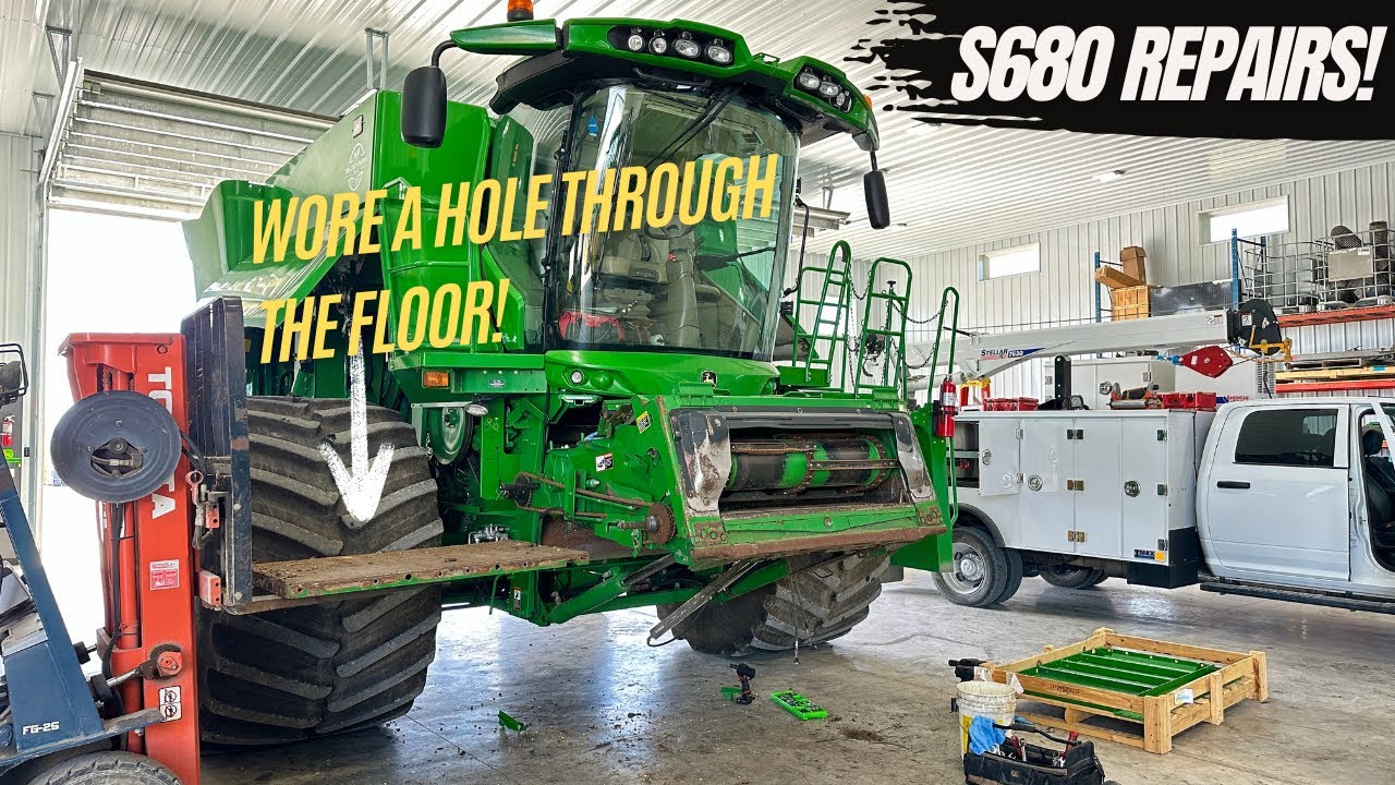 John Deere S680 Feeder House Floor, Augers & Driveshaft Repairs + S790 service call