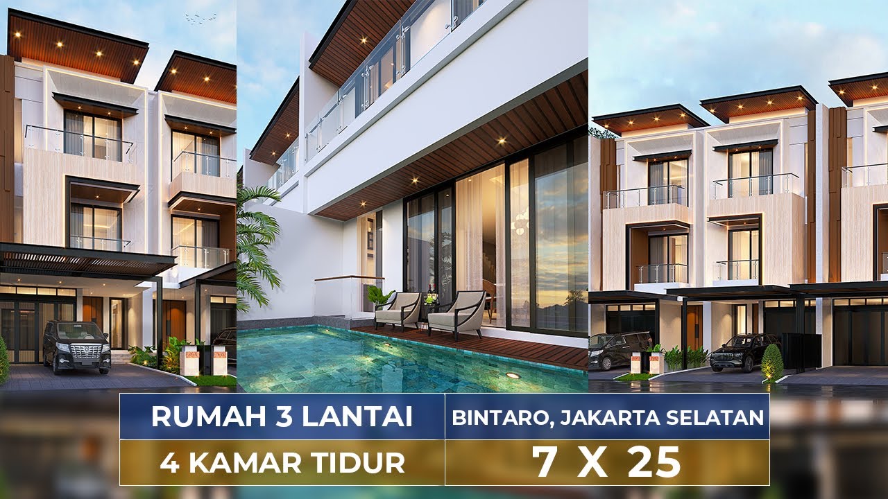 Desain Townhouse Modern 3 Lantai Bapak HRN 1410 (Tipe 7x25)