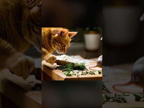 Orange Cat Cooks a Dish in the Cutest Way! #cookingcat #cat