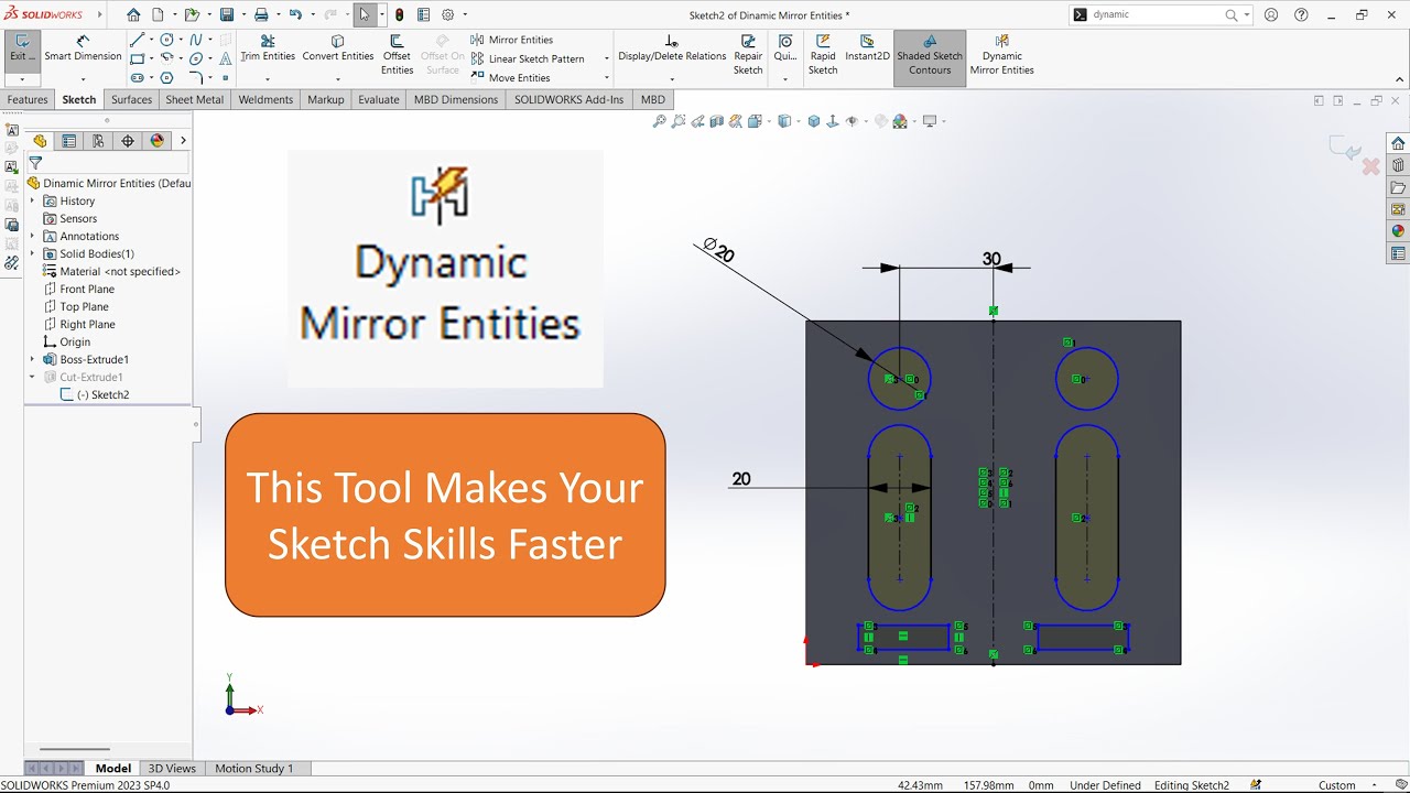 Quick Tips - Dynamic Mirror Entities In Solidworks