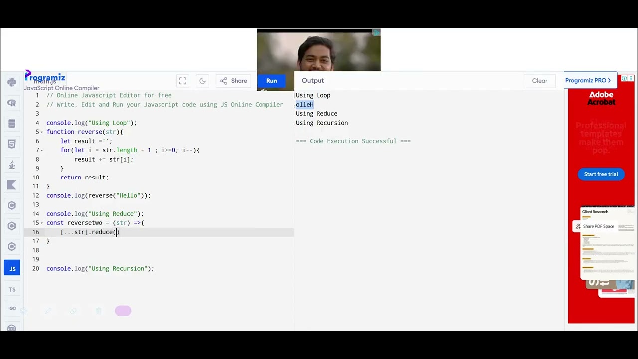 JavaScript Interview Question — Reverse String Without reverse() | Explained Step by Step