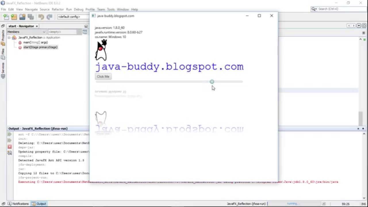 Example of using JavaFX Reflection Effect, javafx.scene.effect.Reflection.