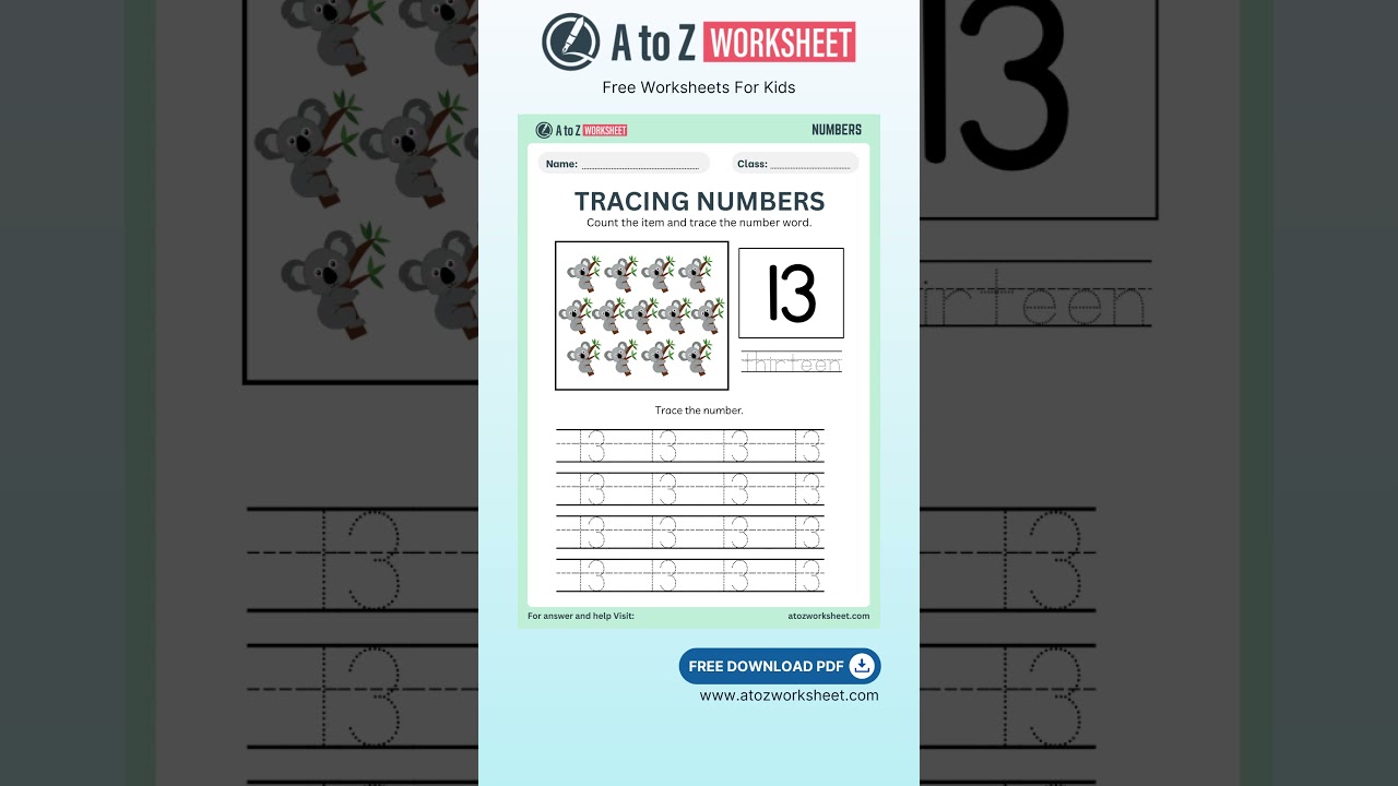 Number 13 Tracing Worksheet for Nursery and Preschool Kids – Free PDF