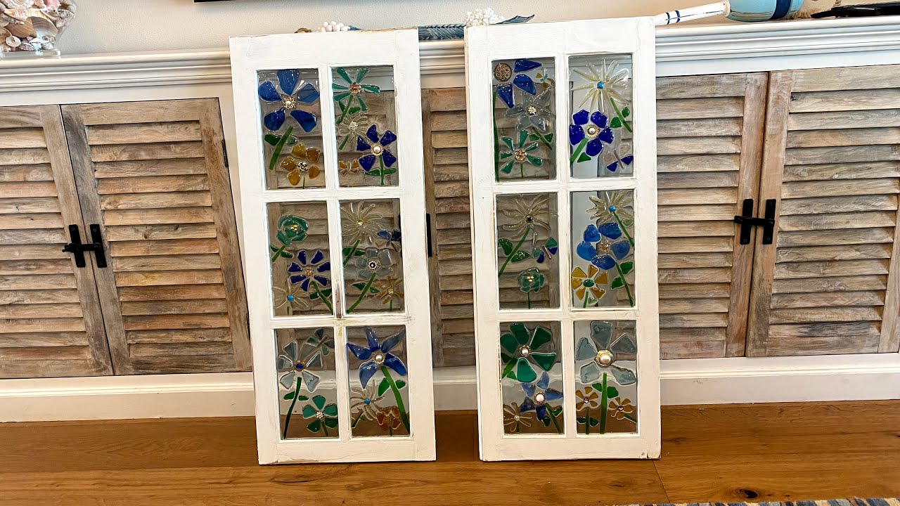 #7 #EPOXY RESIN WINDOW (FAUX) SEA GLASS ART, STAINED GLASS ART,  RESIN ART, OLD REPURPOSED WINDOW