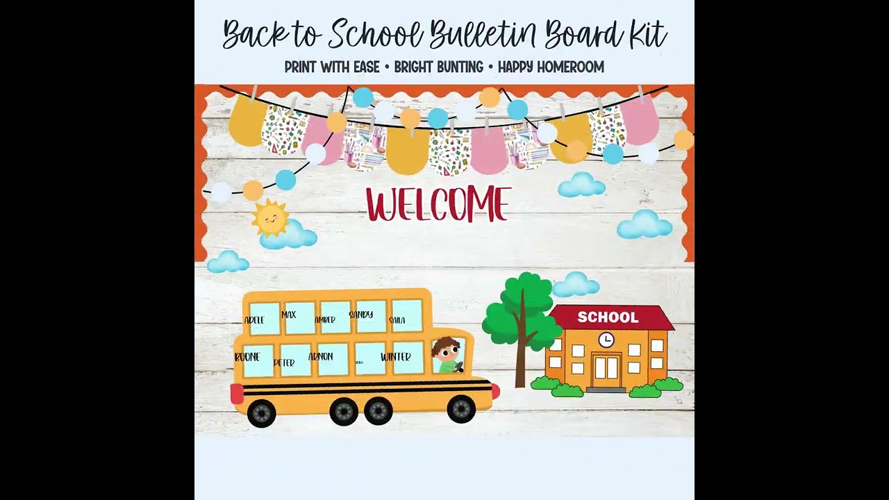 Back to School Bus Bulletin Board Kit + Editable Name Tags