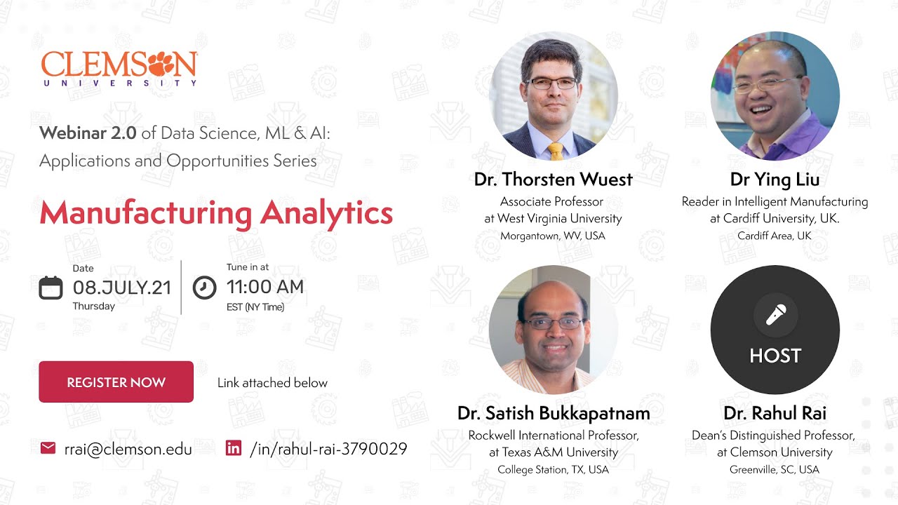 Data Science, Machine Learning and AI: Applications Webinar 2: Manufacturing Analytics