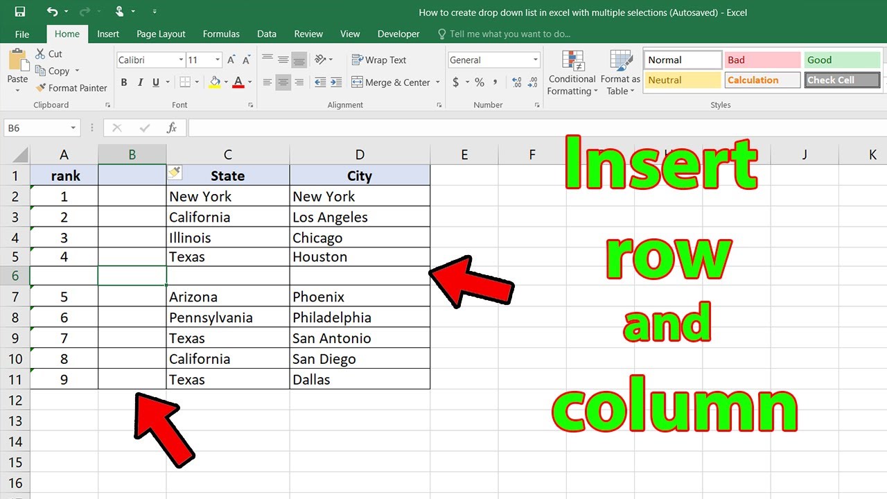How to insert rows and columns in excel