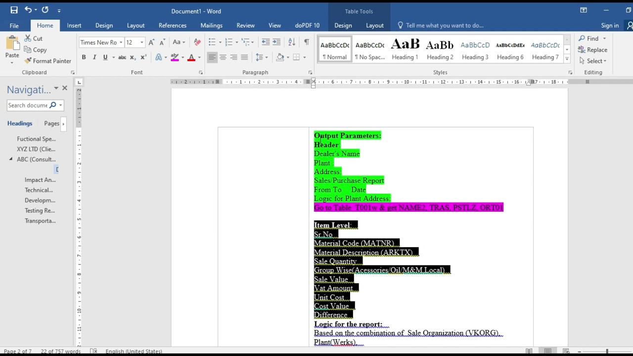 SAP Functional Specification Document Template