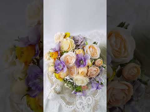 Rinlong 13 3'' Peach & Lilac Bridal Bouquet Wedding Flowers #bridalbouquet