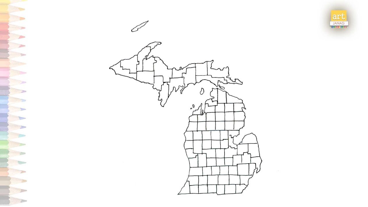 Michigan map Outline with regions | How to draw Michigan map step by step | Easy drawing tutorials