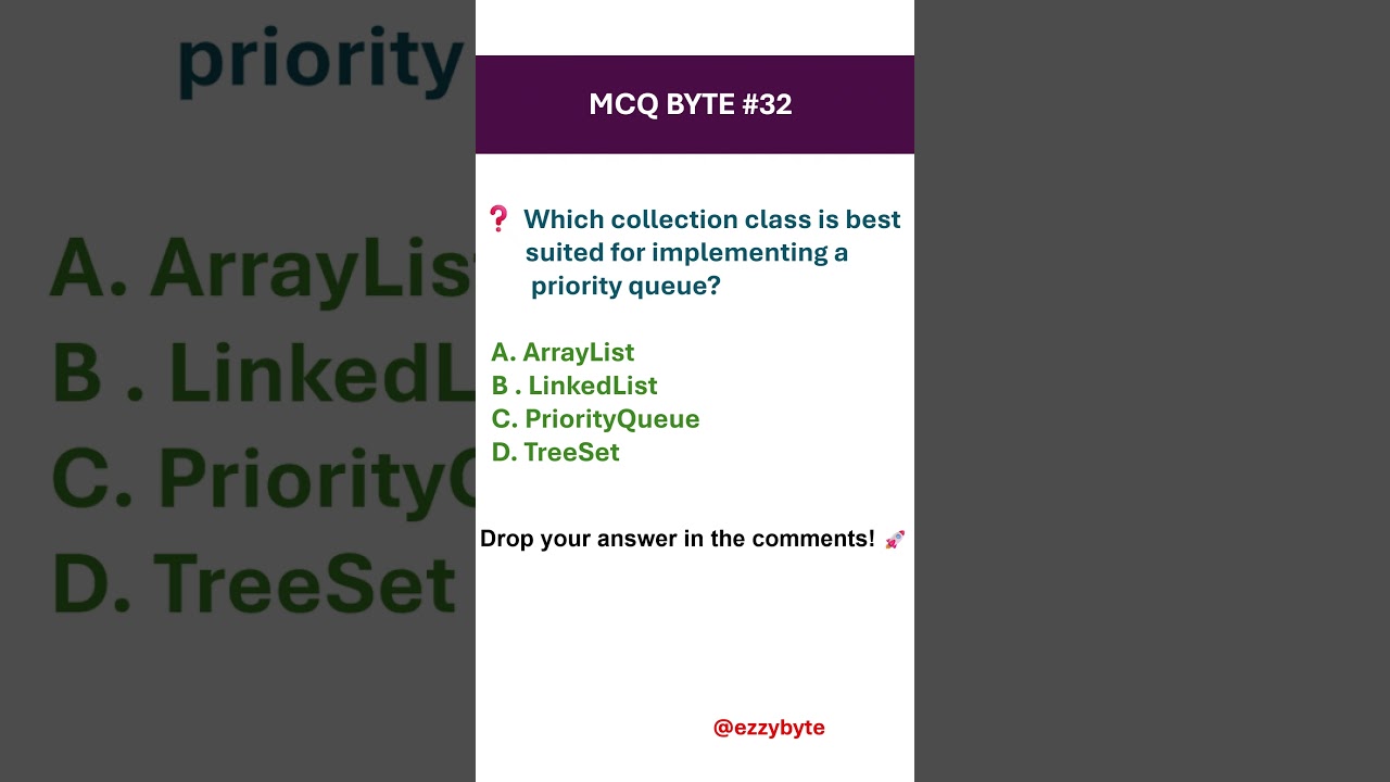 Which Java Collection is Best for Priority Queue? 🤔 #JavaMCQ #PriorityQueue