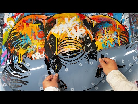 Painting Demonstration: Elephant in Pop Art & Street Art on Canvas | Street Safari