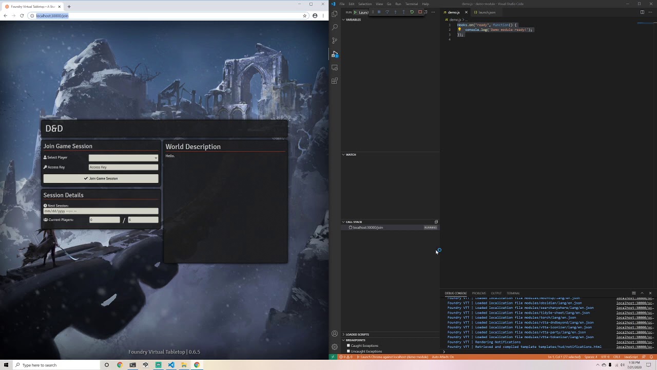 Debugging FoundryVTT Modules Using Visual Studio Code (VSCode)