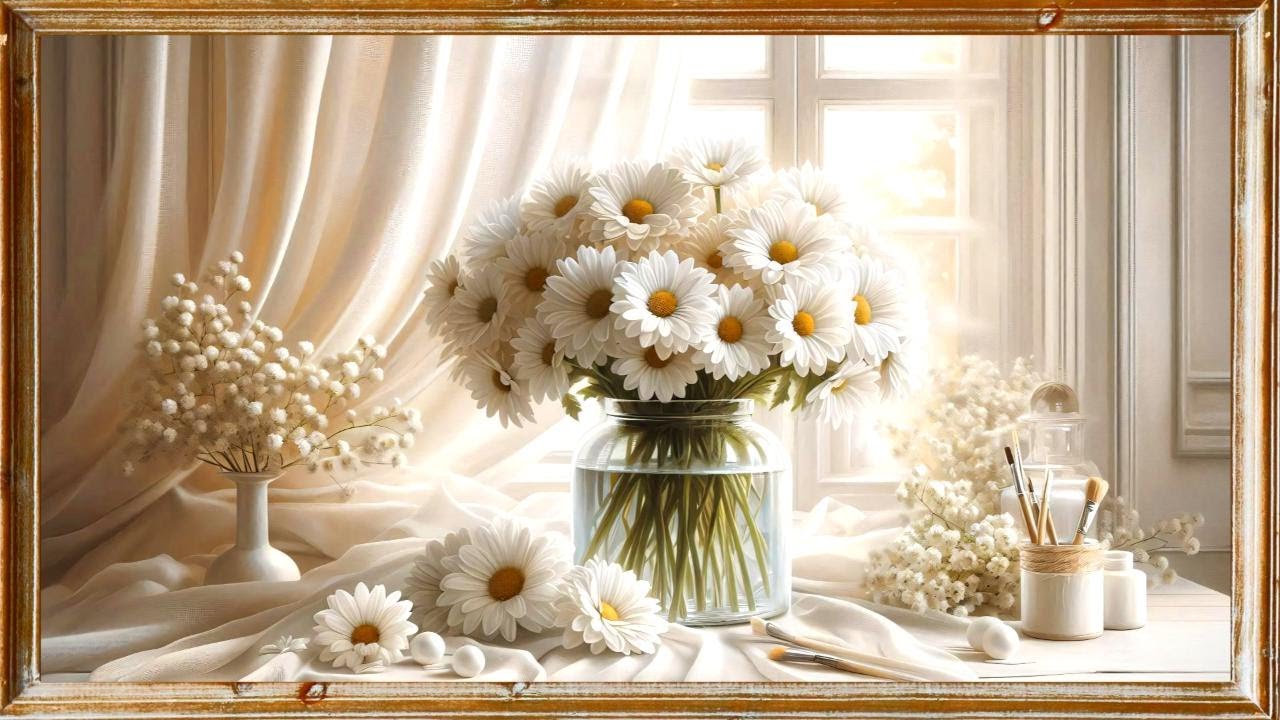 Vintage Daisies | Flower Art Screensaver | Frame TV Art | Vintage Floral TV Background | 2Hrs 4K