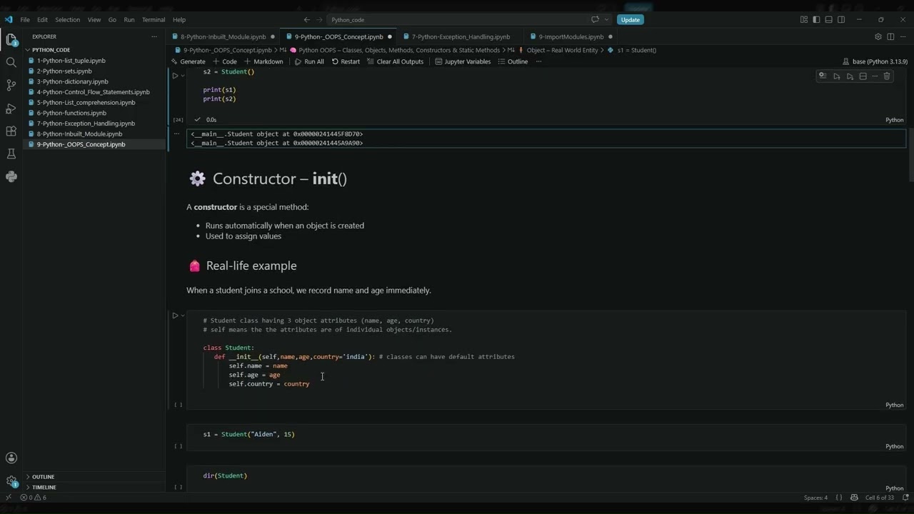 9-Python OOPS Tutorial – Classes, Objects, Constructors, Methods & Static Methods