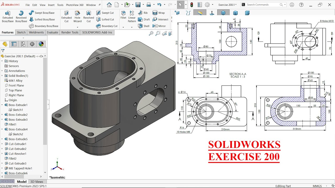 SolidWorks Tutorial 3D Modelling Exercise 200