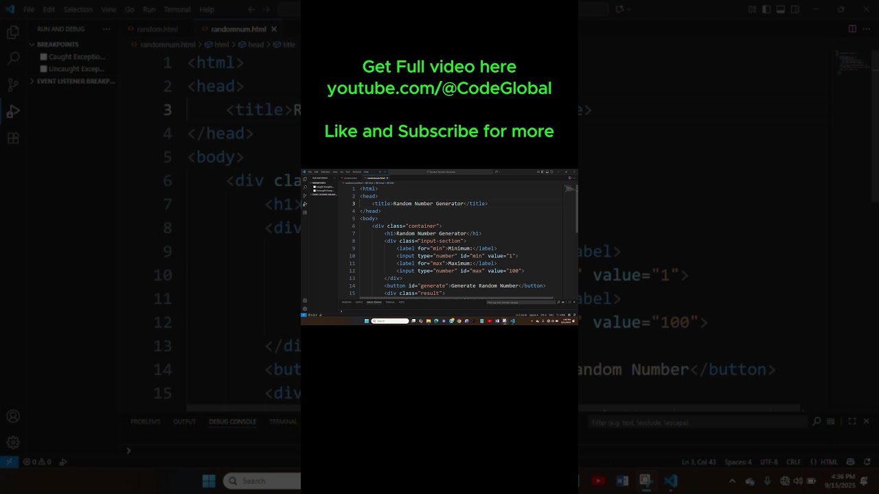 JavaScript project -  Random Number Generator @CodeGlobal  #webdevelopment #javascriptprojects