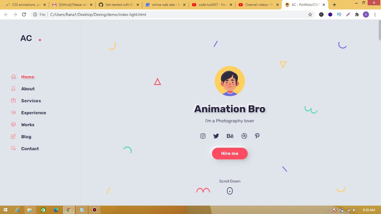 Portfolio/CV/Resume HTML Template 2020 100% Free CSS animations