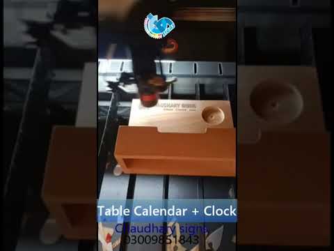 Wooden Table Calendar with Clock Customized Engraving LOGO Name & Picture