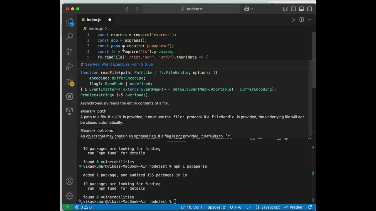 converting json data into csv format in node js #realapps #nodejs #json2csv