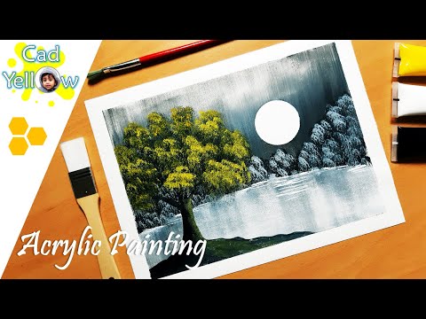 Black and White Landscape Painting | Yellow Tree | Art Therapy