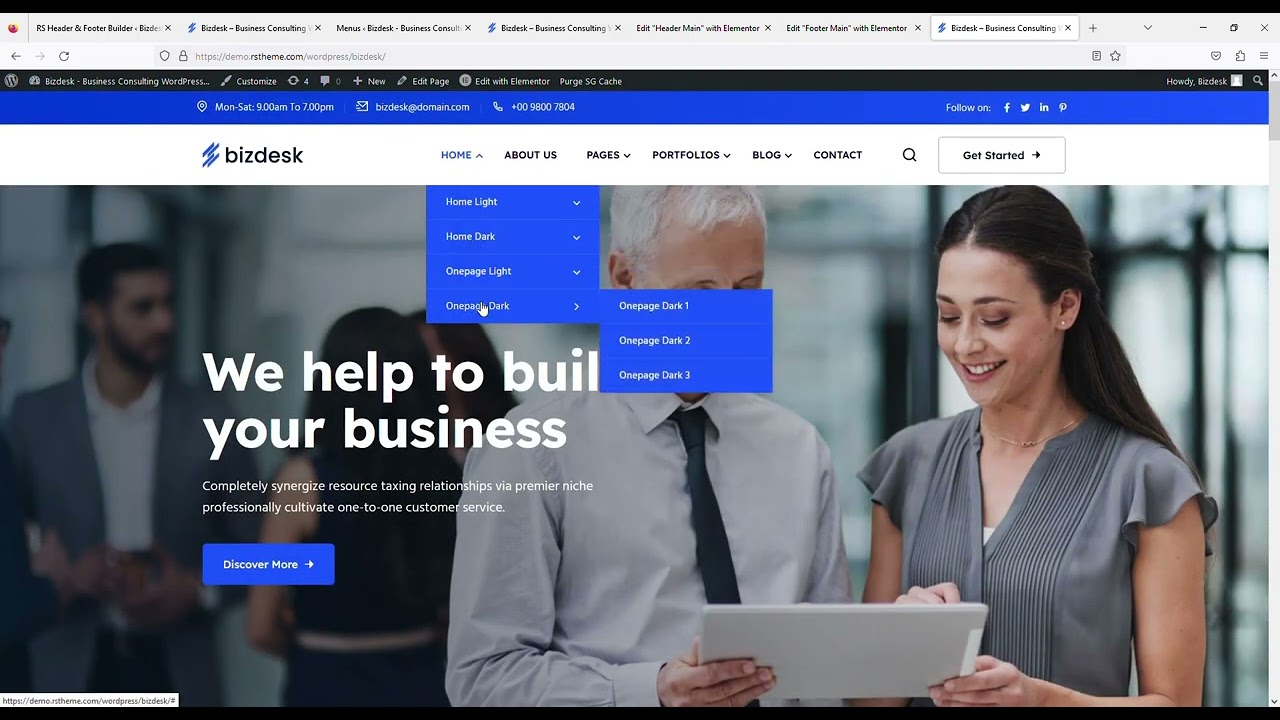 How to Update Header/Footer From Elementor Page Builder | Bizdesk WordPress Theme
