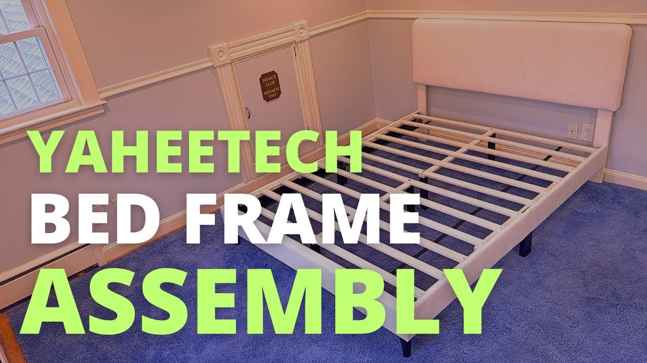 Yaheetech Queen Bed Frames with Adjustable Headboard Assembly, Chenille Fabric Upholstered Headboard