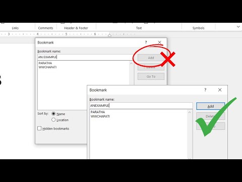 MY BOOKMARK NAME WON'T ADD TO MICROSOFT WORD DOCUMENT FROM BOOKMARK DIALOG BOX