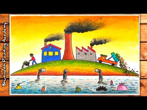 water pollution drawing ||how to draw environment pollution ||air pollution poster