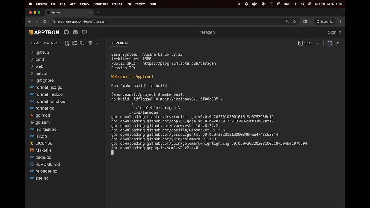 Instant project development environments with Apptron