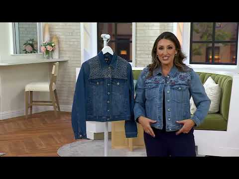 nicole by Nicole Miller Printed Yoke Stretch Denim Jacket on QVC