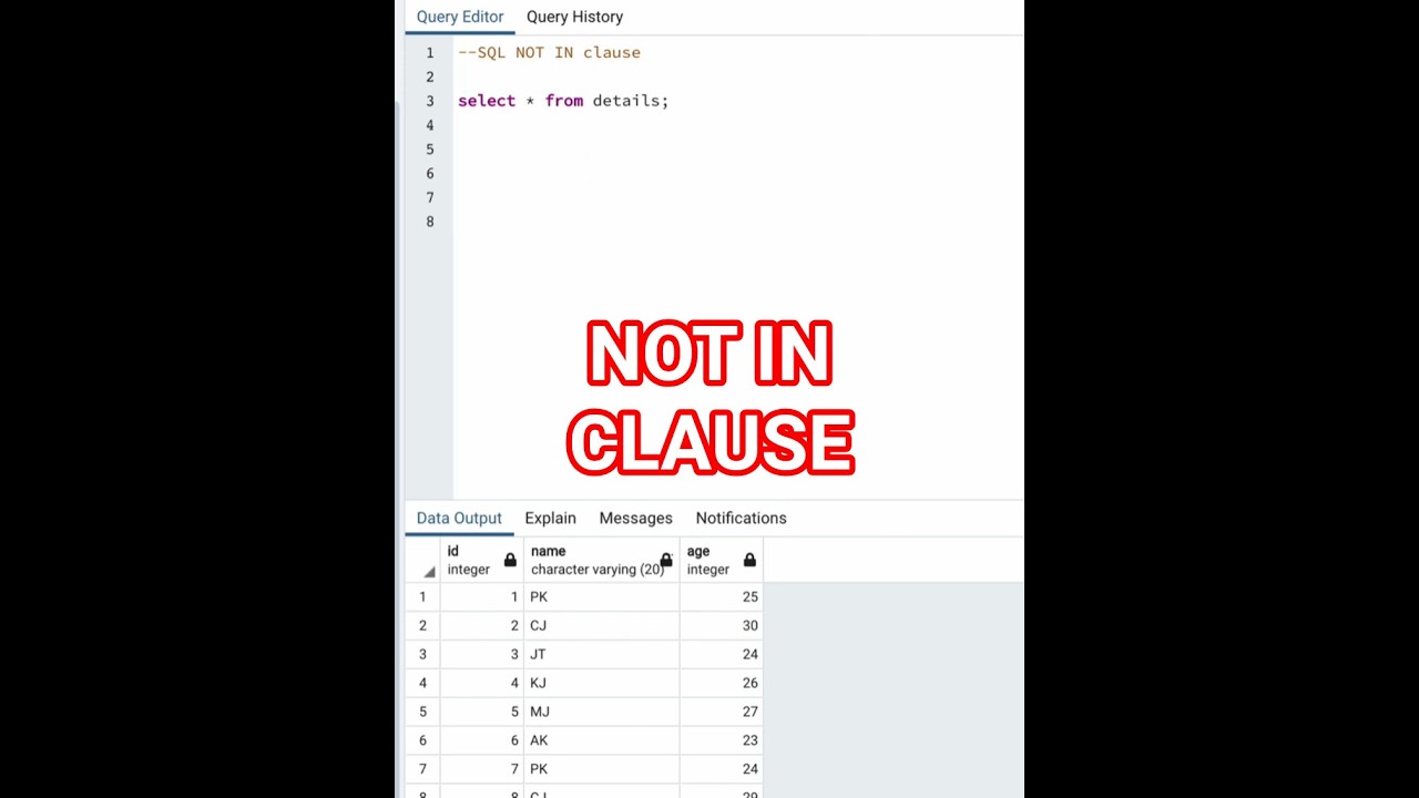 Sql query: sql not in clause #sql #beginner #postgresql #sqlserver