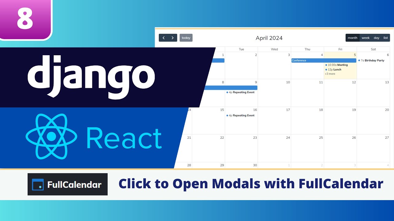 Django & React FullCalendar Tutorial #8: Open Modal when Clicking the Calendar