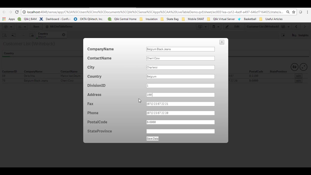 Qlik Sense Live Table with Writeback