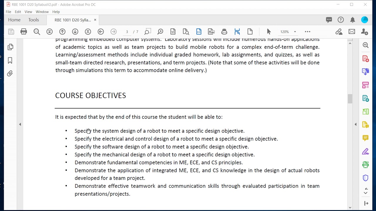 RBE 1001 Welcome Part I Syllabus