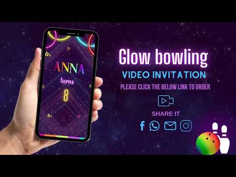 Glow Bowling Birthday Party Invitation - Strike Up Glowing Bowling Theme Digital Invite