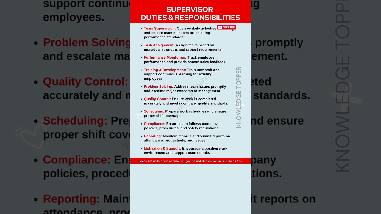 Supervisor Duties and Responsibilities | Supervisor Work
