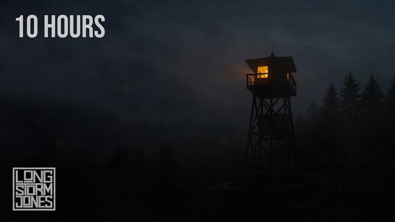 Midnight Fire Tower — Wind Through the Pines & Distant Thunder | Relax • Sleep | 10 Hours
