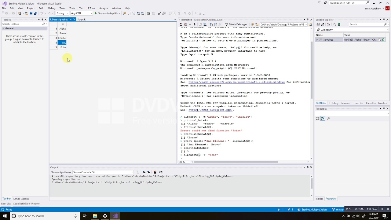 Storing Multiple Values and Storing Mixed Data Type in R Using Visual Studio Part 2